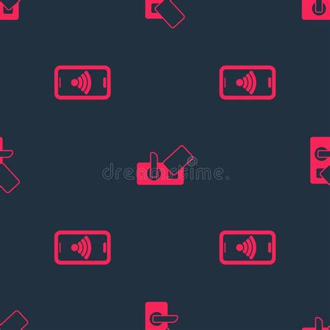 Set Mobile With Wi Fi Wireless And Digital Door Lock On Seamless Pattern Vector Stock Vector