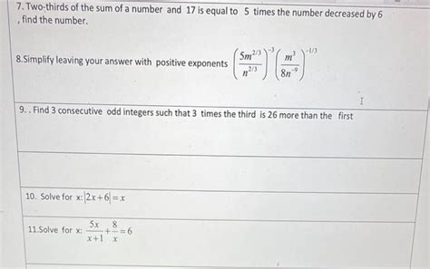 Solved Two Thirds Of The Sum Of A Number And Is Equal Chegg Com