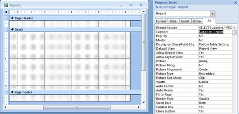 ms access 2007 property summary for report