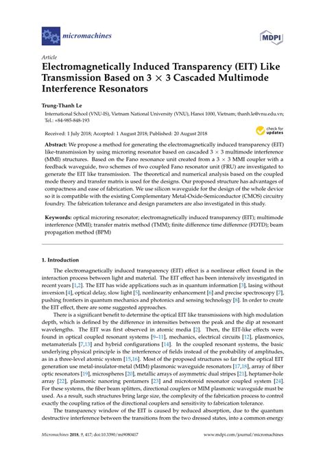 Pdf Electromagnetically Induced Transparency Eit Like Transmission Based On 3 × 3 Cascaded