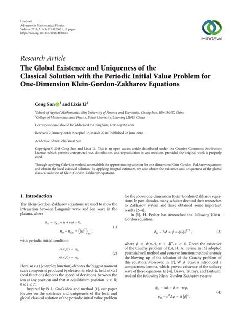 Pdf The Global Existence And Uniqueness Of The Classical Solution