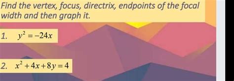 Solved Find The Vertex Focus Directrix Endpoints Of The Focal Width And Then Graph It Y