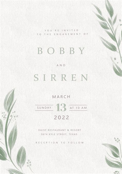 수채화 손으로 그린 청첩장 프리미엄 벡터