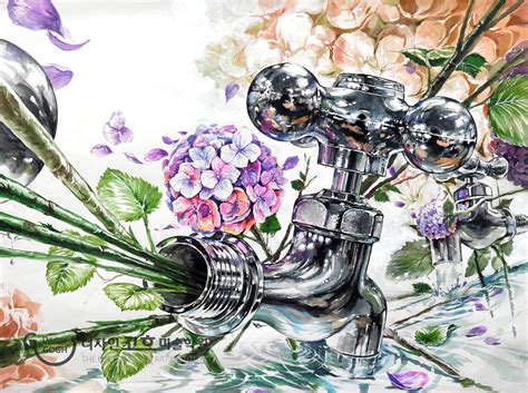 수도꼭지꽃물건대기디 그림 그림 그리는 방법 미술 구도