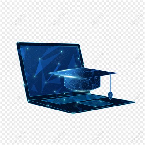 낮은 폴리 와이어 프레임 일러스트 온라인 교육 블루 노트북 학습 학사모컨테이너생성물 Png 일러스트 무료 다운로드 Lovepik