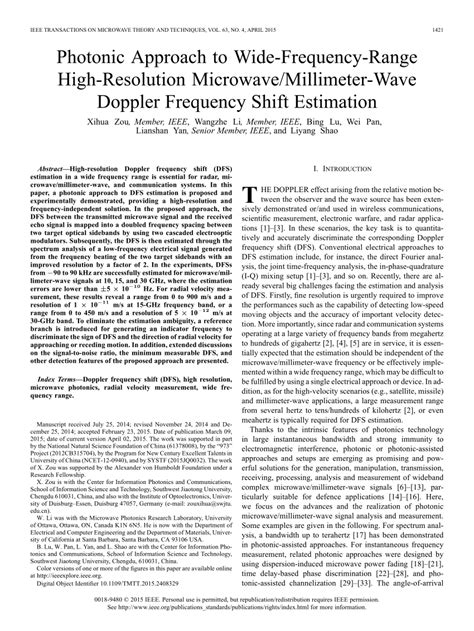 Pdf Photonic Approach To Wide Frequency Range High Resolution Microwave Millimeter Wave