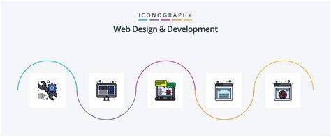 Web Design And Development Line Filled Flat 5 Icon Pack Including Design Javascript Browser