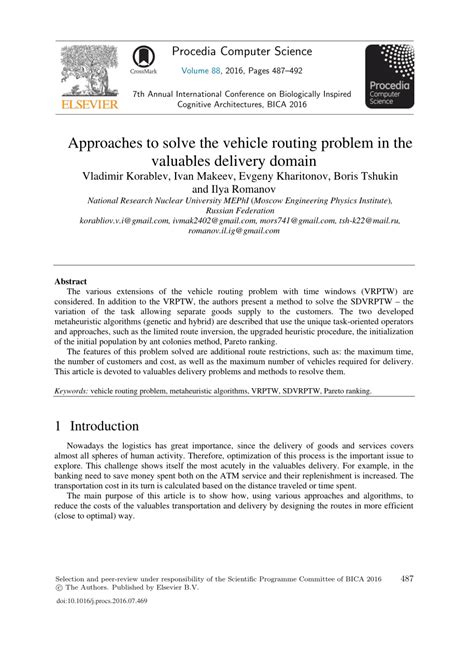 Pdf Approaches To Solve The Vehicle Routing Problem In The Valuables
