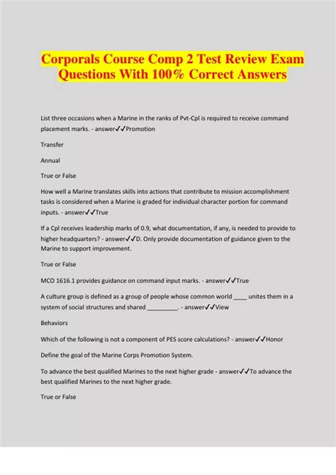 Corporals Course Comp 2 Test Review Exam Questions With 100 Correct Answers Corporals Course