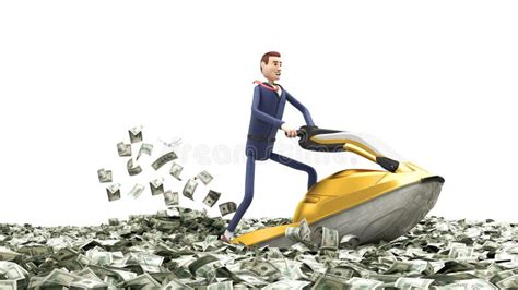 Concept Of Successful Profitable Business Cartoon Businessman On A Jet