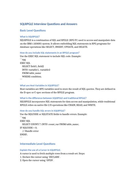 Sqlrpgle Interview Questions Pdf Ibm Rpg Sql