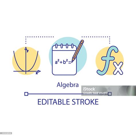 대수 코스 수업 개념 아이콘 고급 계산 학습 고급 대수 아이디어 얇은 라인 그림 대수 공식 벡터 절연 윤곽선 도면 편집 가능한