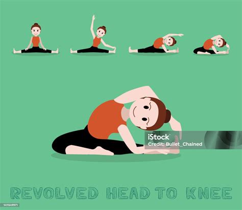 Tutoriel De Yoga Revolved Head To Knee Pose Cartoon Vector Illustration