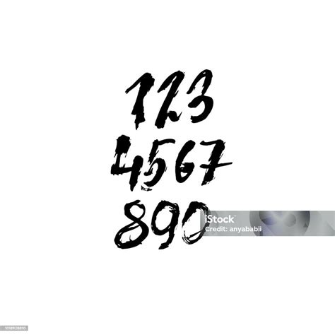붓글씨 잉크 숫자의 집합입니다 드라이 브러쉬 레터링 질감 벡터 일러스트입니다 건조한에 대한 스톡 벡터 아트 및 기타 이미지 건조한 검은색 그리기 Istock