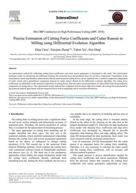 Pdf Precise Estimation Of Cutting Force Coefficients And Cutter Runout In Milling Using