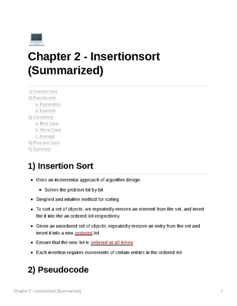 2 Insertionsort Summarized © Chapter 2 Insertionsort Summarized 1 Insertion Sort Uses