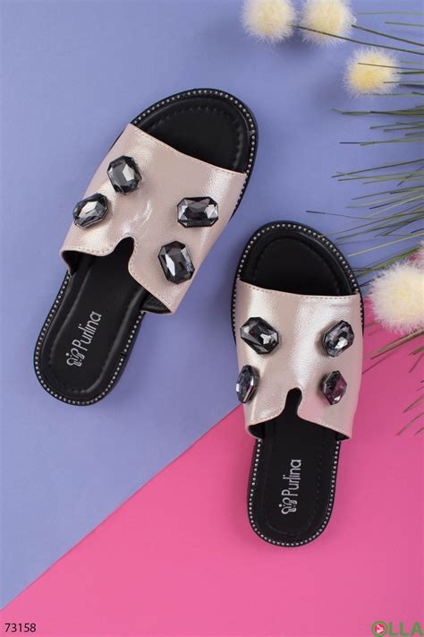 Жіночі бежеві шльопанці зі стразами И Sl81493 1 купити недорого в інтернет магазині «olla