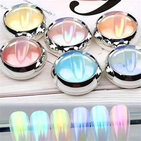 A Set Of 6 Colors Of Aurora Nail Powder Creating An Aurora Texture