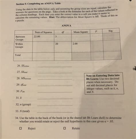 Solved Section 5 Completing An Anova Table In Using The
