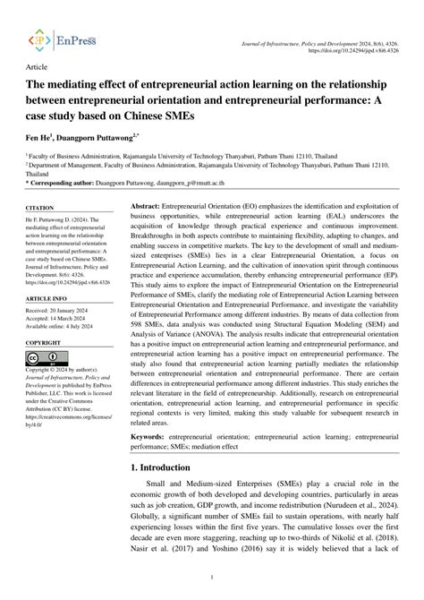 Pdf The Mediating Effect Of Entrepreneurial Action Learning On The Relationship Between
