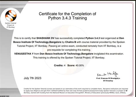 Shashank D V On Linkedin Python Certificate