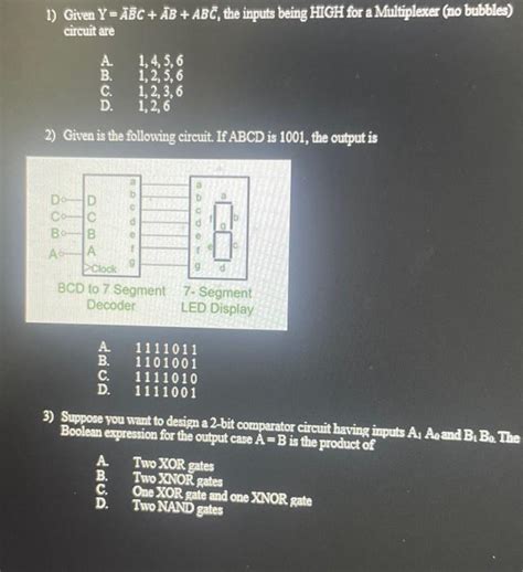 Solved 1 Given Y AˉBˉC AˉB ABCˉ the inputs being HIGH for Chegg com