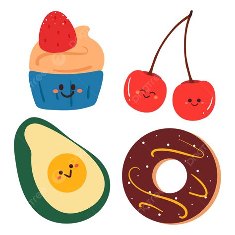 Cute Cartoon Dessert And Fruit Character Set Fruit Dessert Food Drawing Png And Vector With