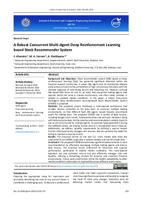 Pdf A Robust Concurrent Multi Agent Deep Reinforcement Learning Based Stock Recommender System