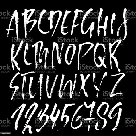 핸드 드라이 브러쉬 레터링 그려 그런 지 스타일 알파벳입니다 필기체 폰트입니다 벡터 일러스트입니다 더러운에 대한 스톡 벡터 아트
