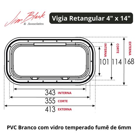 Vigia Náutica Retangular 4 X 14 Em Pvc Jim Black