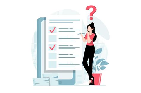 premium vector online survey concept with people scene in flat design woman thinking and