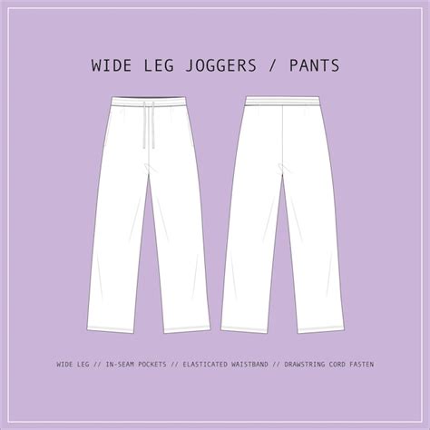 넓은 다리 조거 또는 바지 Cad 드로잉 벡터 Adobe Illustrator 프리미엄 벡터