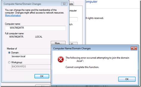 Domain Join Error Cannot Complete This Function
