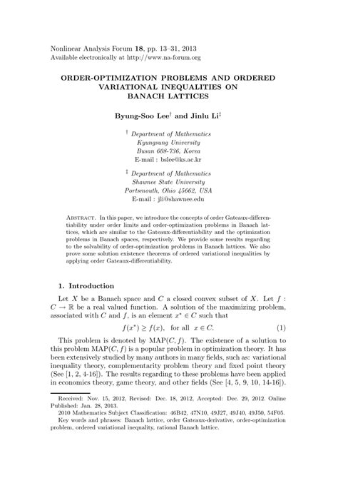 Pdf Order Optimization Problems And Ordered Variational Inequalities