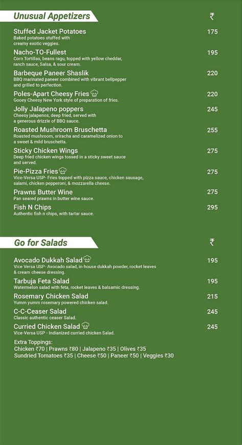 Menu At Vice Versa Pune Millenium Plaza