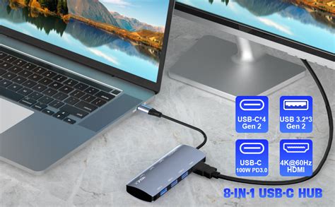 Amazon Com 8 In 1 USB C Hub 10Gbps Laptop Docking Station Type C Hub With 4K 60Hz HDMI 3 USB