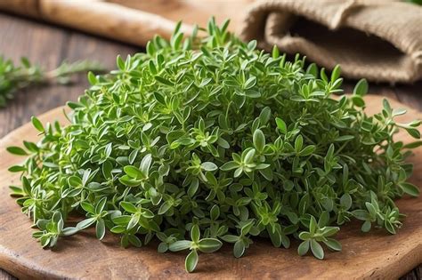 Thyme Leaf Tiny Aromatic Green Premium Ai Generated Image