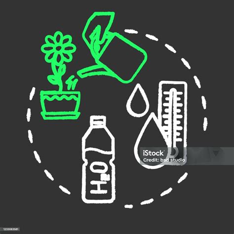 수실 온도 분필 Rgb 색상 개념 아이콘입니다 적절한 임시 유지 관리 실내 꽃 관리 식물 아이디어를 급수 검은 배경에 벡터 격리 칠판 그림 0명에 대한 스톡 벡터 아트 및