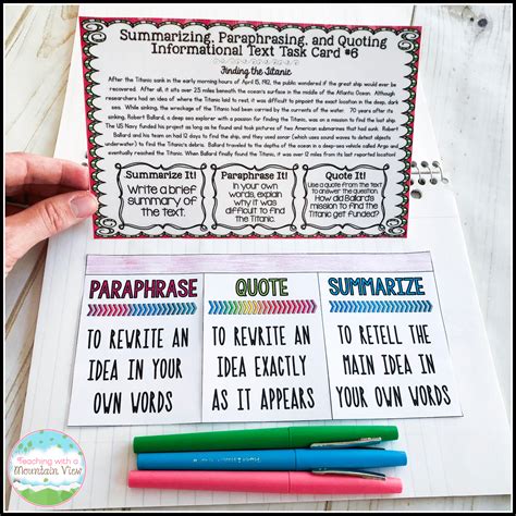 Summarizing Paraphrasing And Quoting Texts Teaching With A Mountain