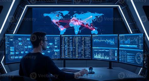 Global Network Security Analyst Monitoring Cyber Threat Intelligence On