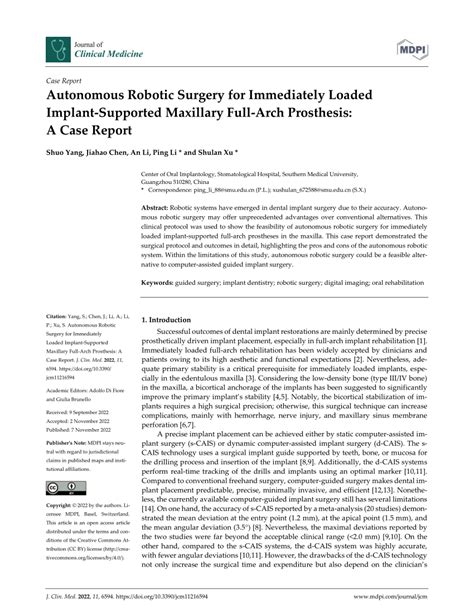 Pdf Autonomous Robotic Surgery For Immediately Loaded Implant
