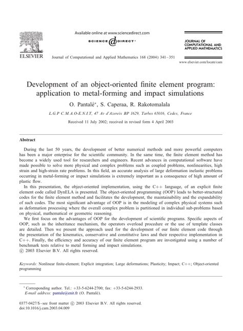 Pdf Development Of An Object Oriented Finite Element Program