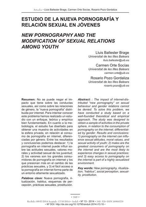 PDF Nueva pornografía y modificación de la relación sexual en jóvenes New pornography and the