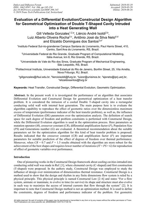 Pdf Evaluation Of A Differential Evolution Constructal Design Algorithm For Geometrical