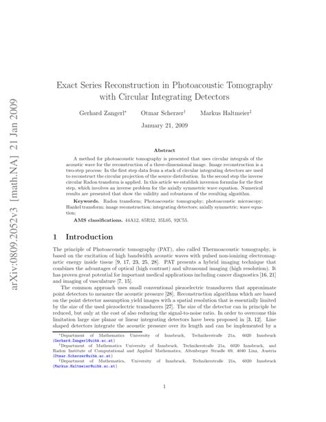 Pdf Exact Series Reconstruction In Photoacoustic Tomography With Circular Integrating Detectors
