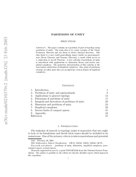 Pdf Partitions Of Unity