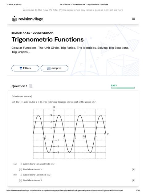 Ib Math Aa Sl Questionbank Trigonometric Functions Pdf