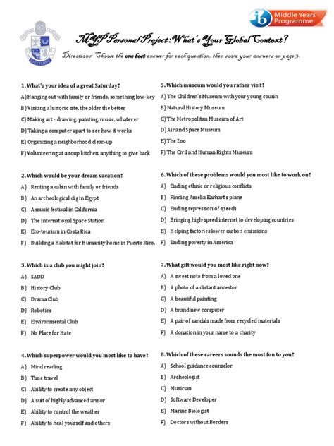 Myp Global Context Assessment Pdf Sustainability Human