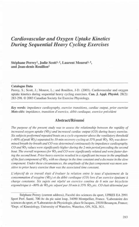 Pdf Cardiovascular And Oxygen Uptake Kinetics During Sequential Heavy Cycling Exercises
