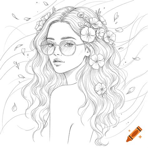 A Line Drawing Of A Teenage Girl With Shoulder Length Hair A Headband